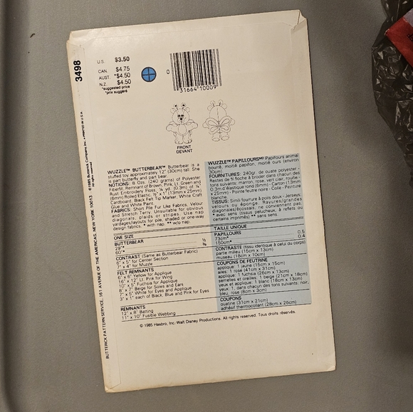 Disney | Other | Walt Disney Wuzzles Butterbear Butterick Stuffed ...